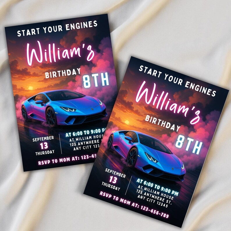 Editable Race Car Birthday Invitation, Canva Template (instant Download ...