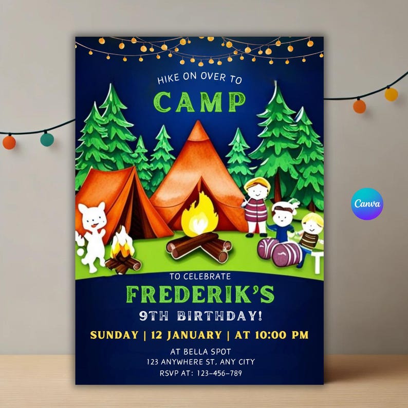 Camping Birthday Invitation, Backyard Camping Invite, Campfire Party Evite, Adventure Forest ...