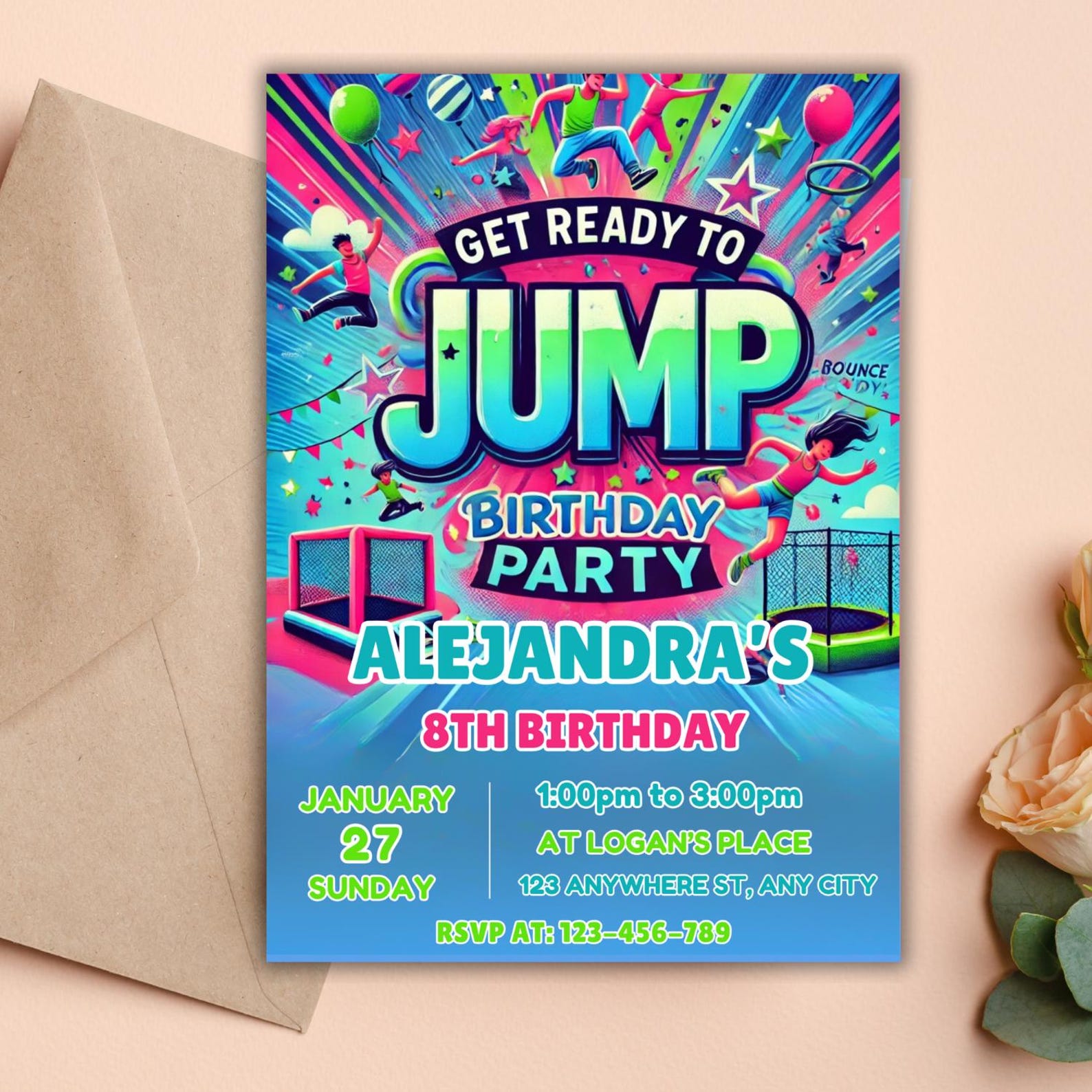 Jump Birthday Invitation, Jump Invite, Trampoline Party, Teen Jump ...