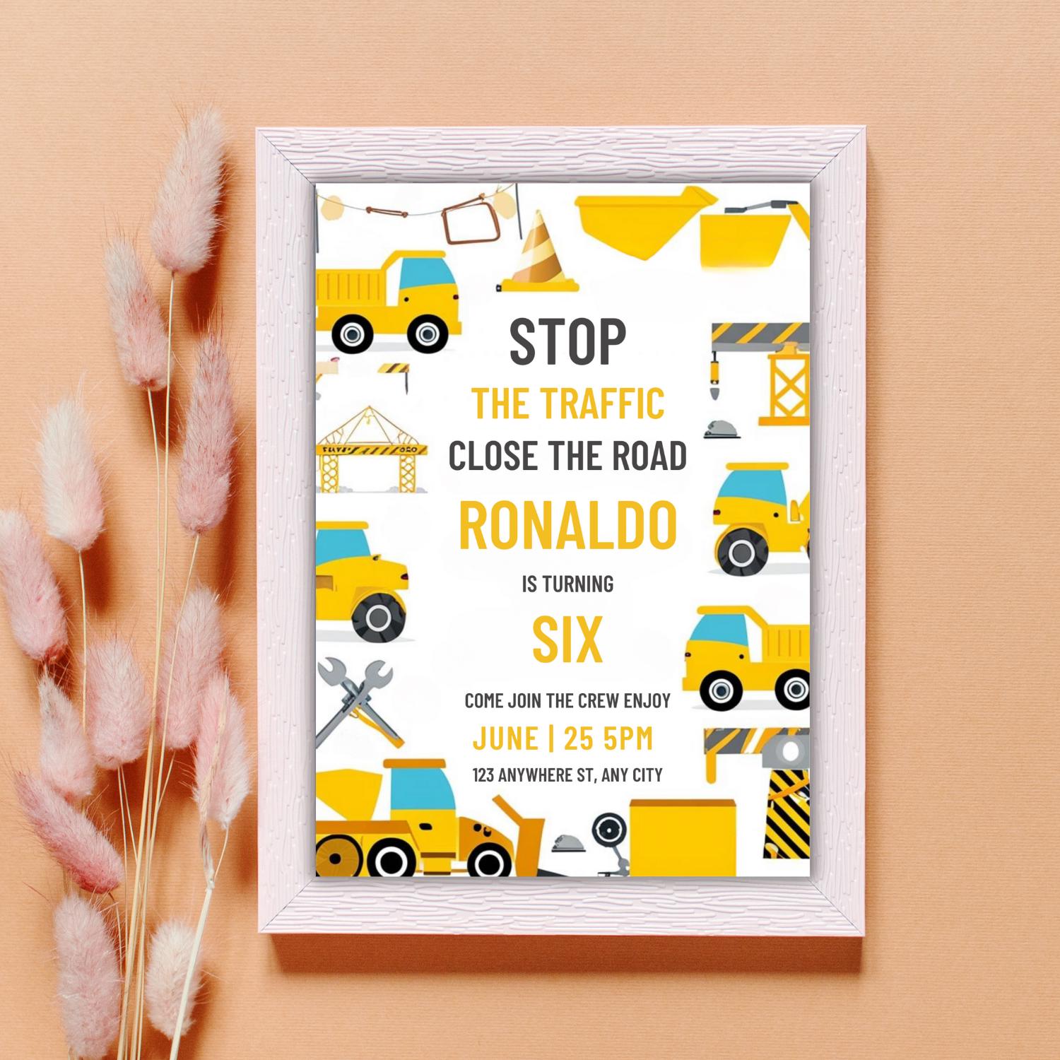 Editable Construction Invitation, Construction Birthday Party Template ...