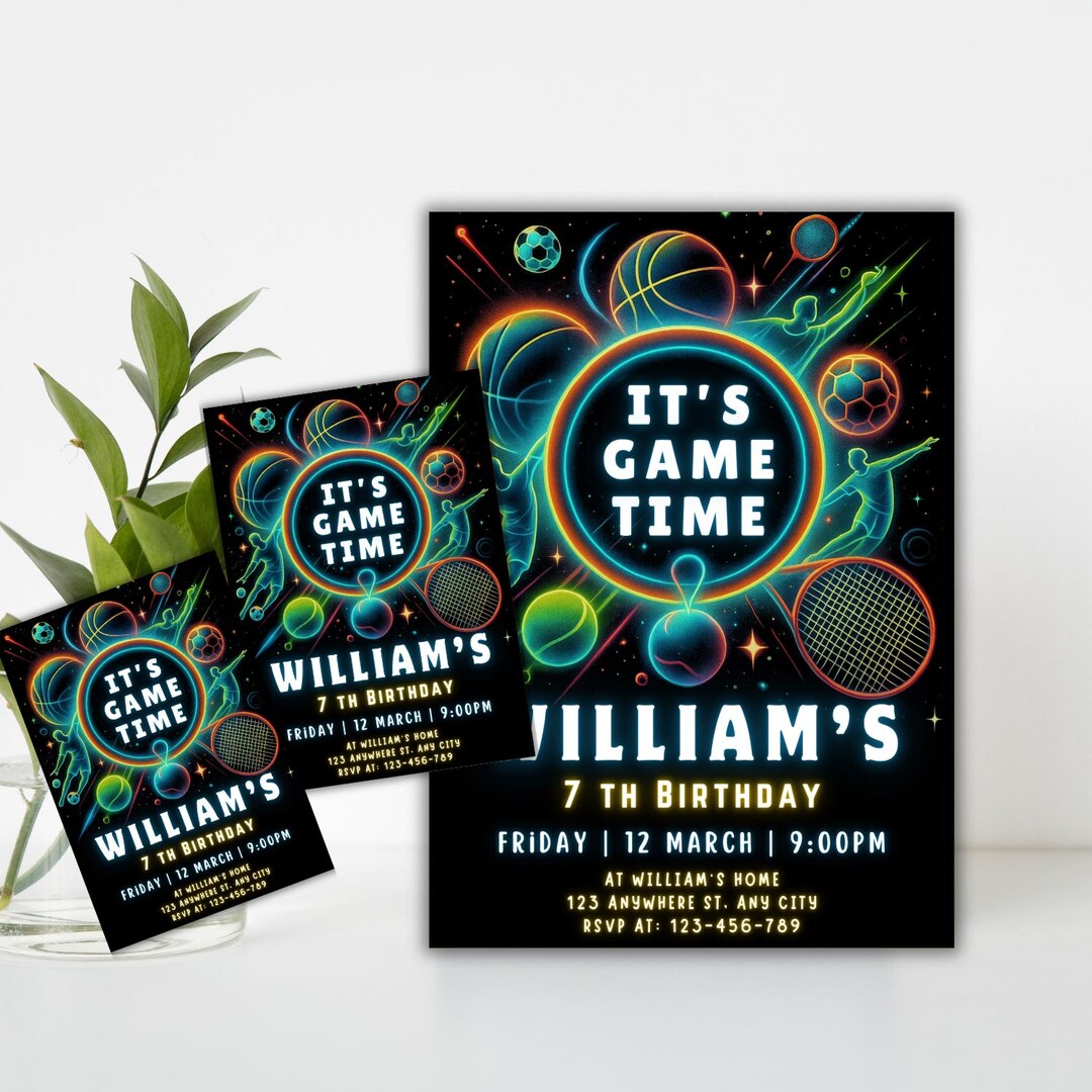 Editable Sports Invitation, Neon Sports Invites, Sports Flyer, Sport ...