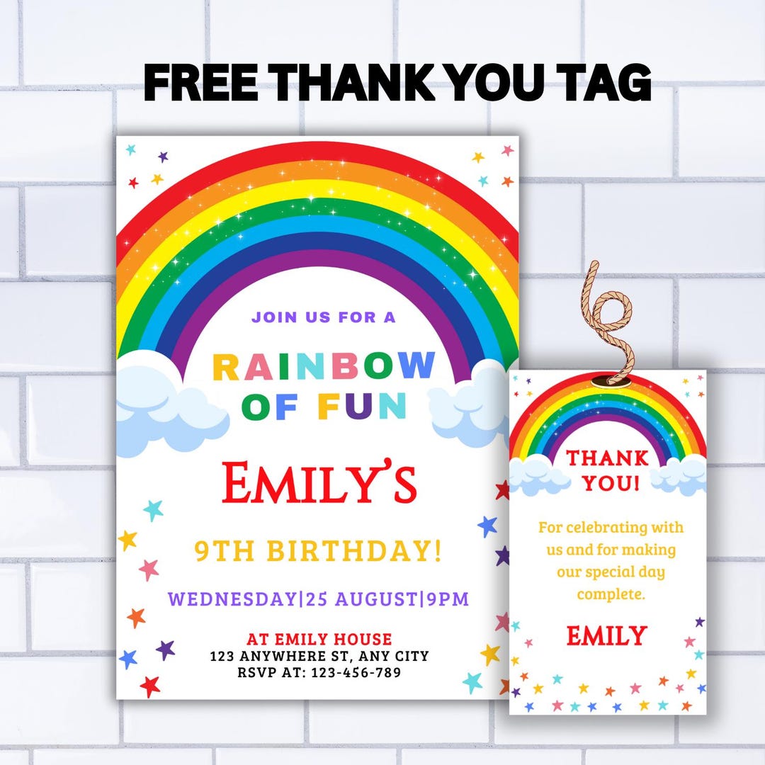 Editable Rainbow Invitation, Rainbow Birthday Invite, Rainbow of Fun ...