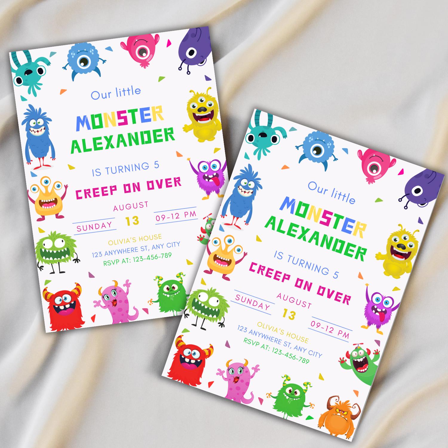 Editable Monster Birthday Invitation Template, Monster Thank You Tag ...