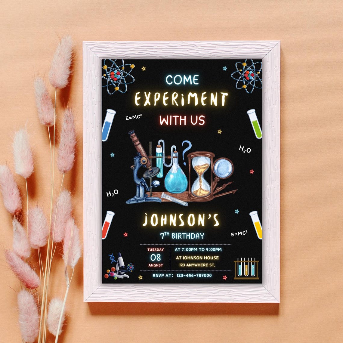 Mad Science Birthday Invitation, Science Experiment Invite, Neon Lab ...