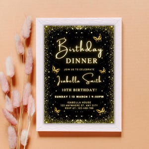 Birthday Dinner Invitation, Gold Dinner Invite, Birthday Dinner ...