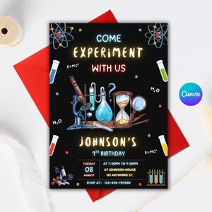 Mad Science Birthday Invitation, Science Experiment Invite, Neon Lab ...
