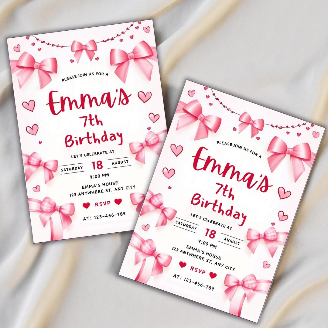 Pink Bow Birthday Invitation, Bow Invitation, Pink Coquette Bow Invite ...