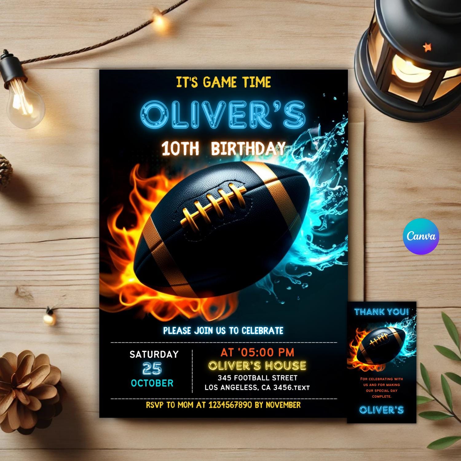 Football Birthday Invitation, Sports Party Invite, Digital Football ...