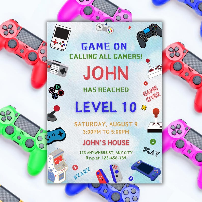 Editable Video Game Party Invitation, Level up Birthday Invite, Gamer ...