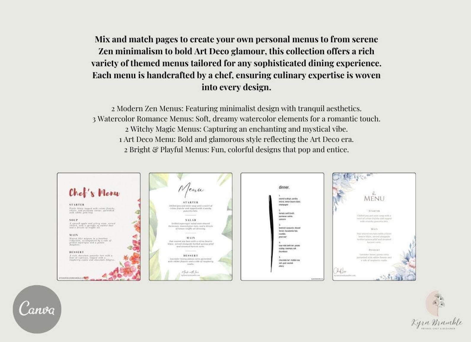 Menu Muse: Printable Canva Menu Templates for Chefs - Etsy
