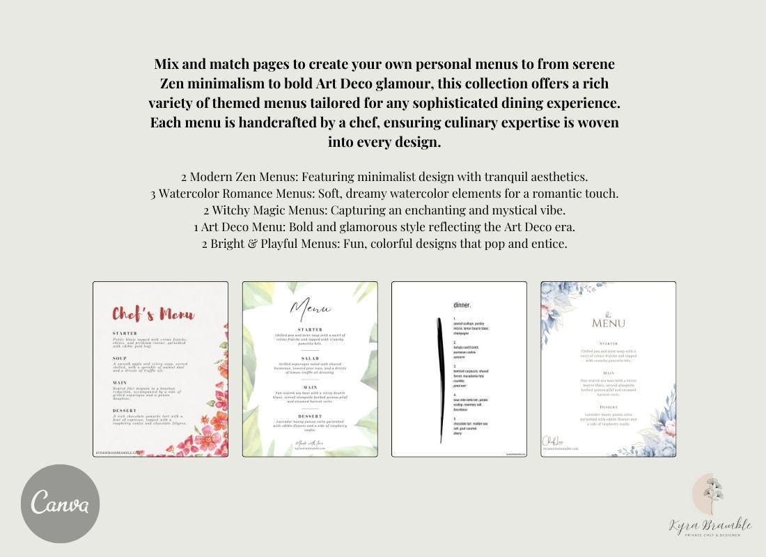 Menu Muse: Printable Canva Menu Templates for Chefs - Etsy