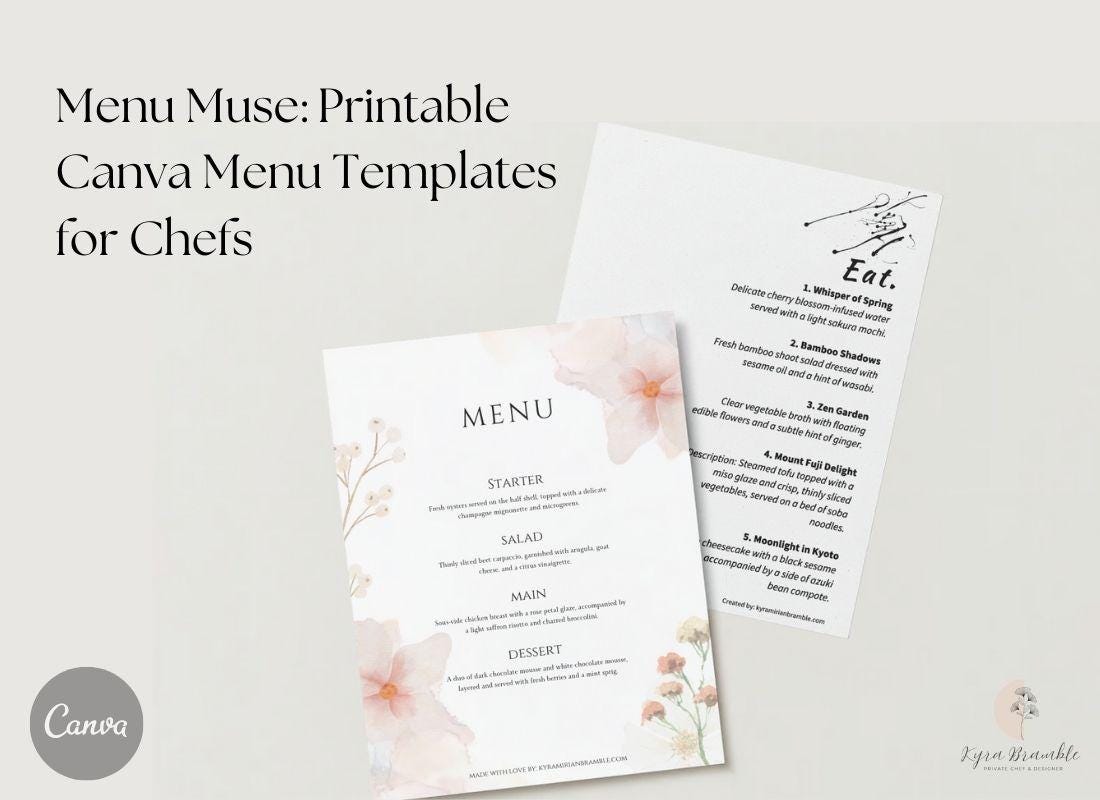 Menu Muse: Printable Canva Menu Templates for Chefs - Etsy