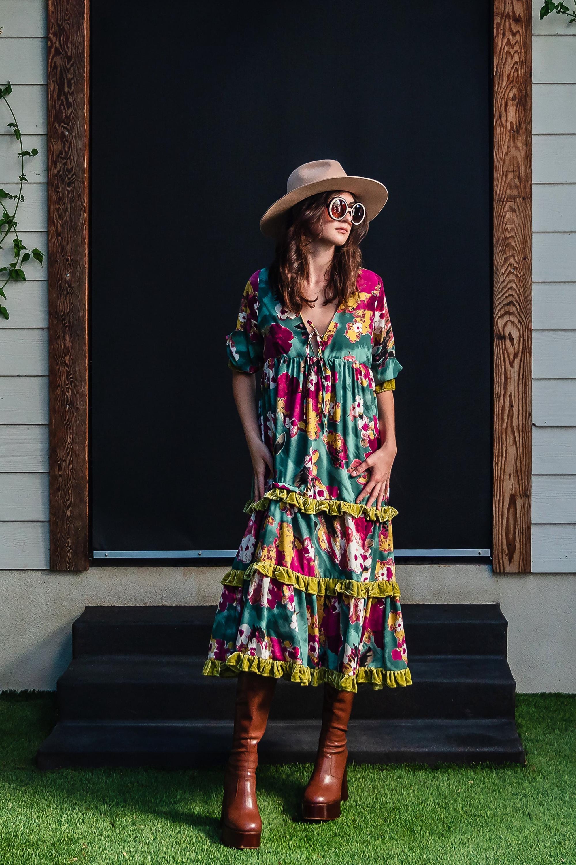Fuchsia Fae Velvet Ruffle Maxi Dress - Etsy