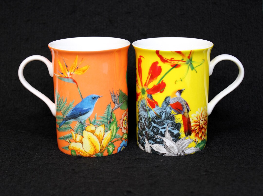 Set of 2 Stechcol Exotic Jungle Rainforest Birds Bone China Coffee, Tea ...