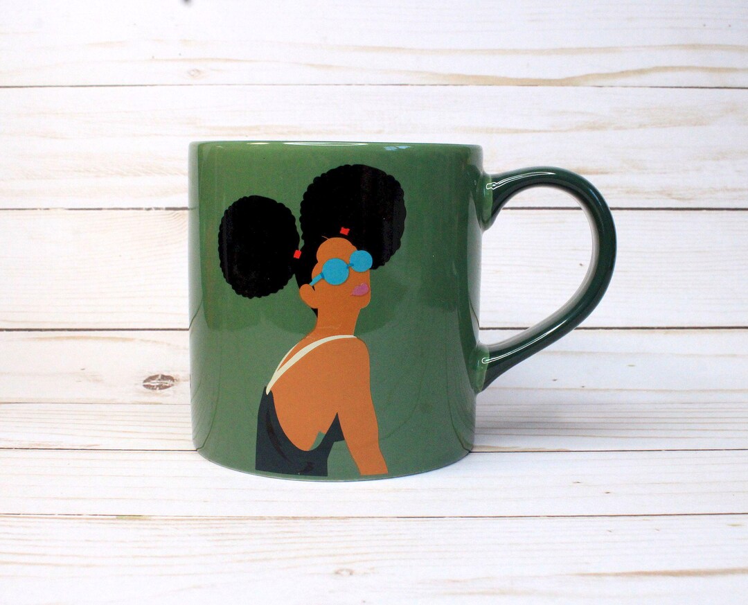 Room Essentials Green Stoneware Coffee Mug With Cool Female Design - 16 ...