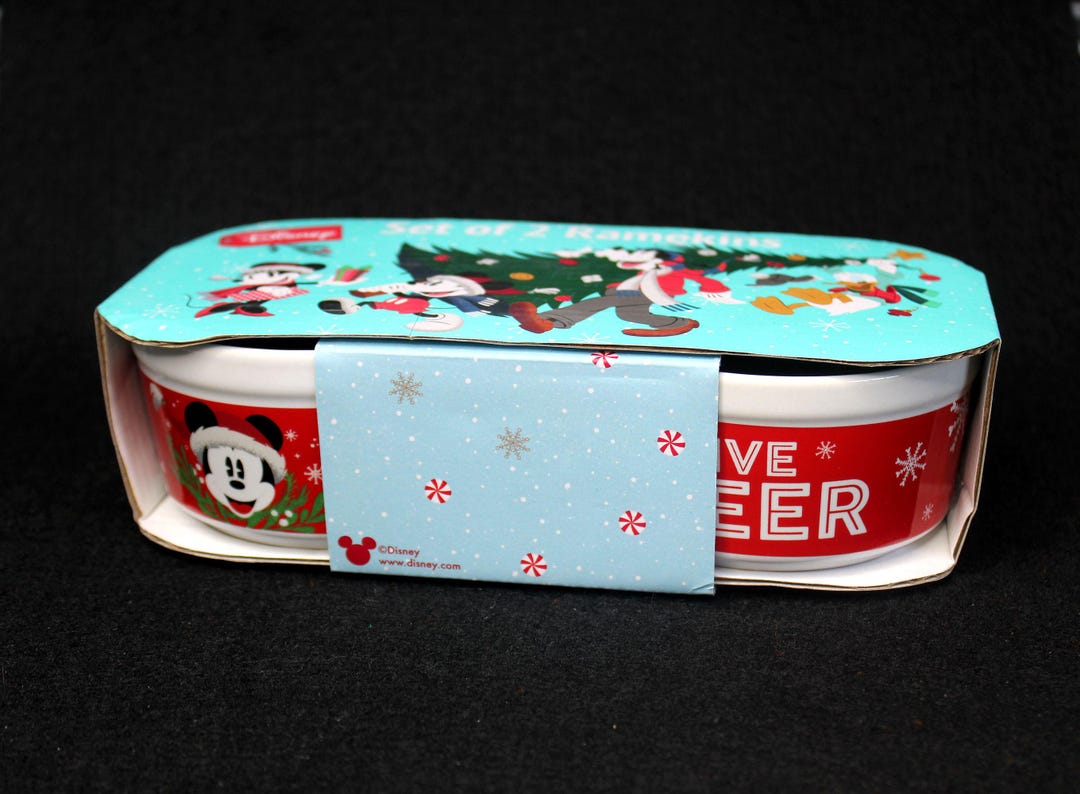 Disney Set of 2 Ceramic Mickey Mouse Festive Cheer Christmas Ramekins ...