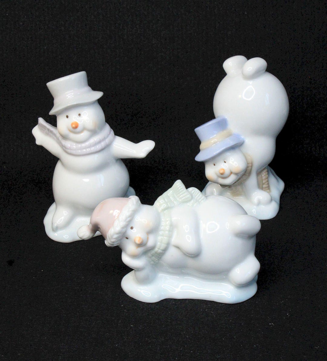Vintage Set of 3 Porcelain Roly Poly Snowmen Decorative Christmas ...