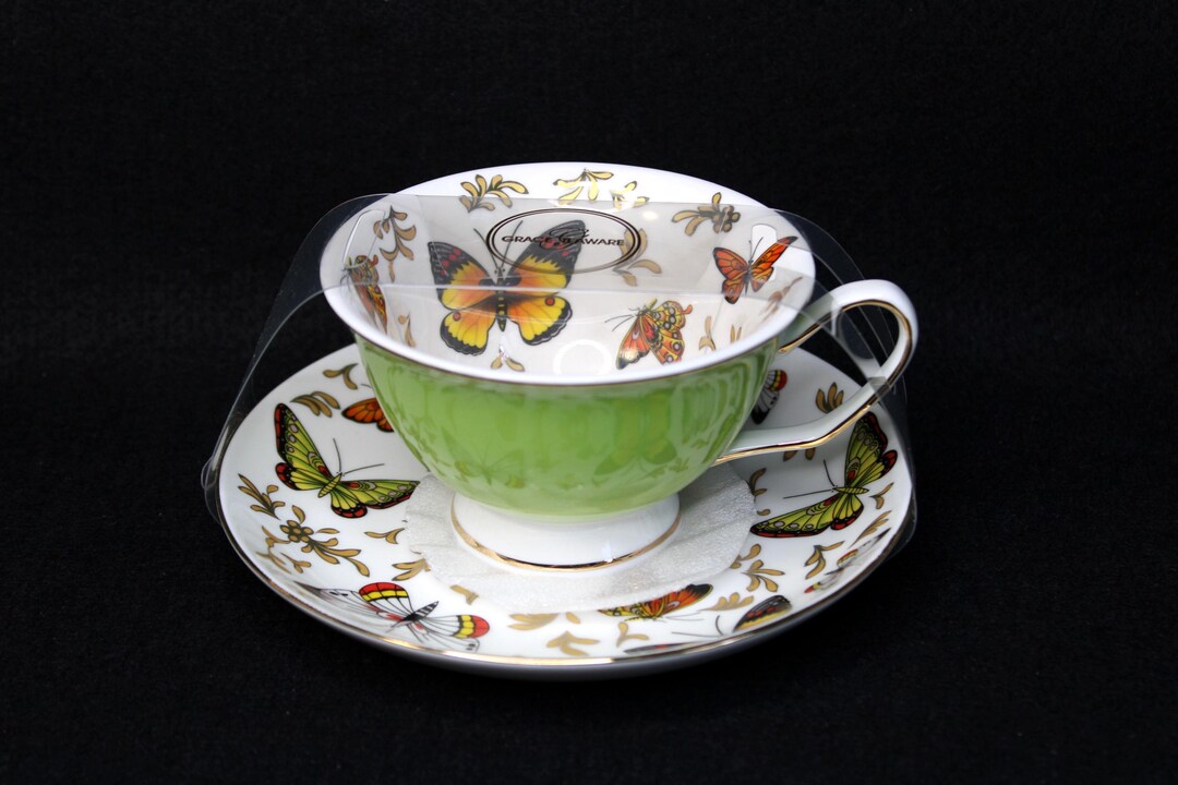 Grace Teaware Gold Gilded Butterflies Fine Porcelain Coffee, Tea Cup ...