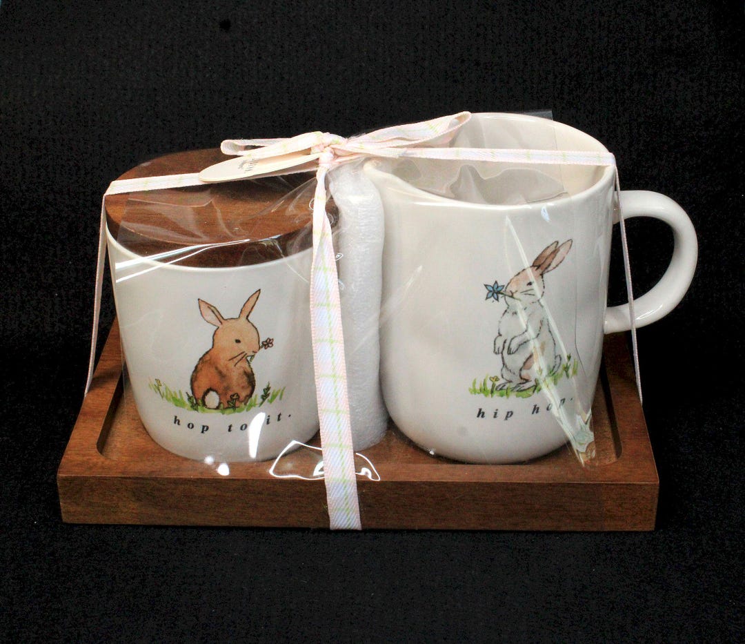 Rae Dunn Bunny Rabbit hop to It Ceramic Mug & Lidded Sugar Bowl Set on ...