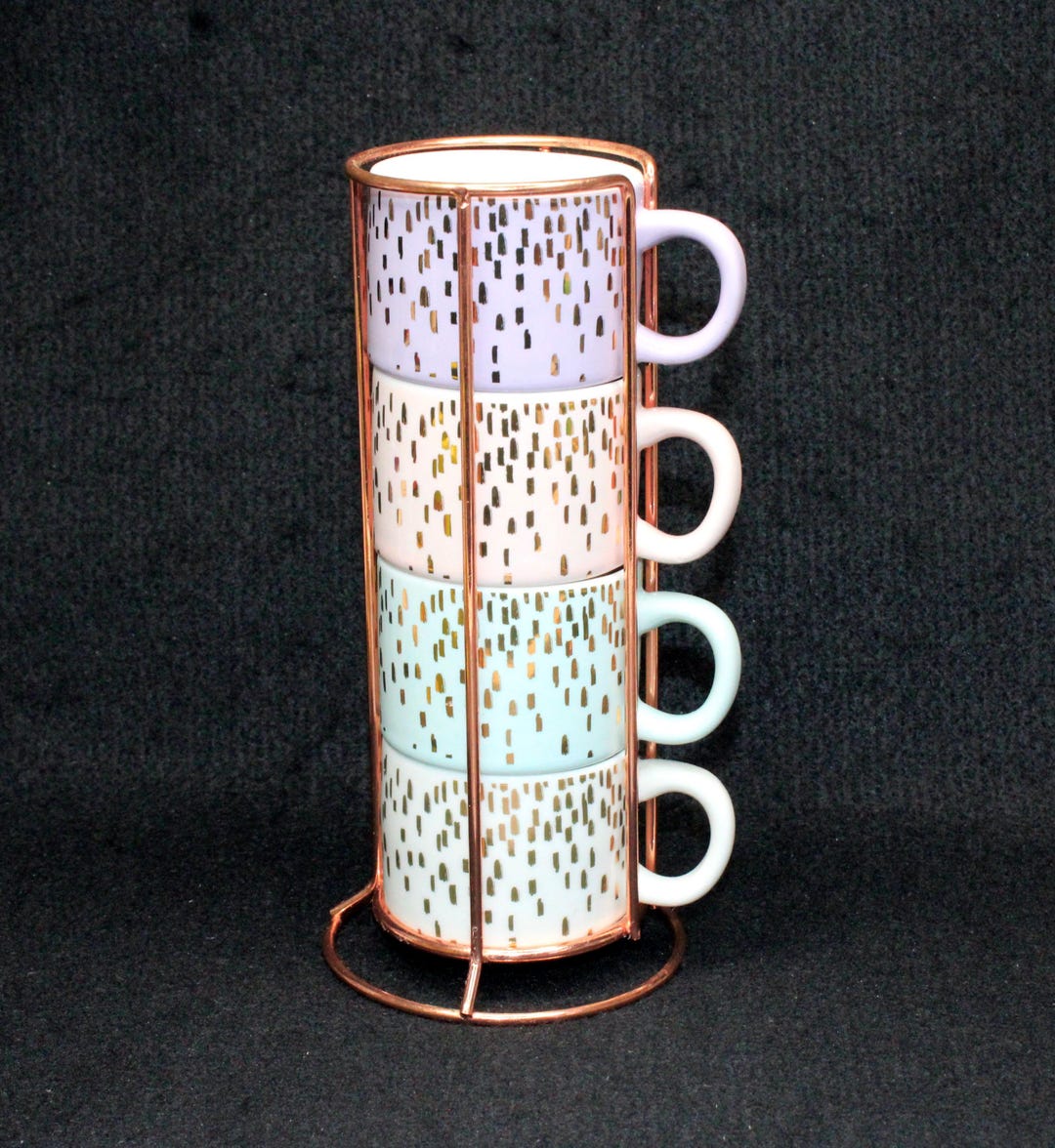 Mimi Premium Collection Set of 4 Stacked Ceramic Espresso Cups With ...