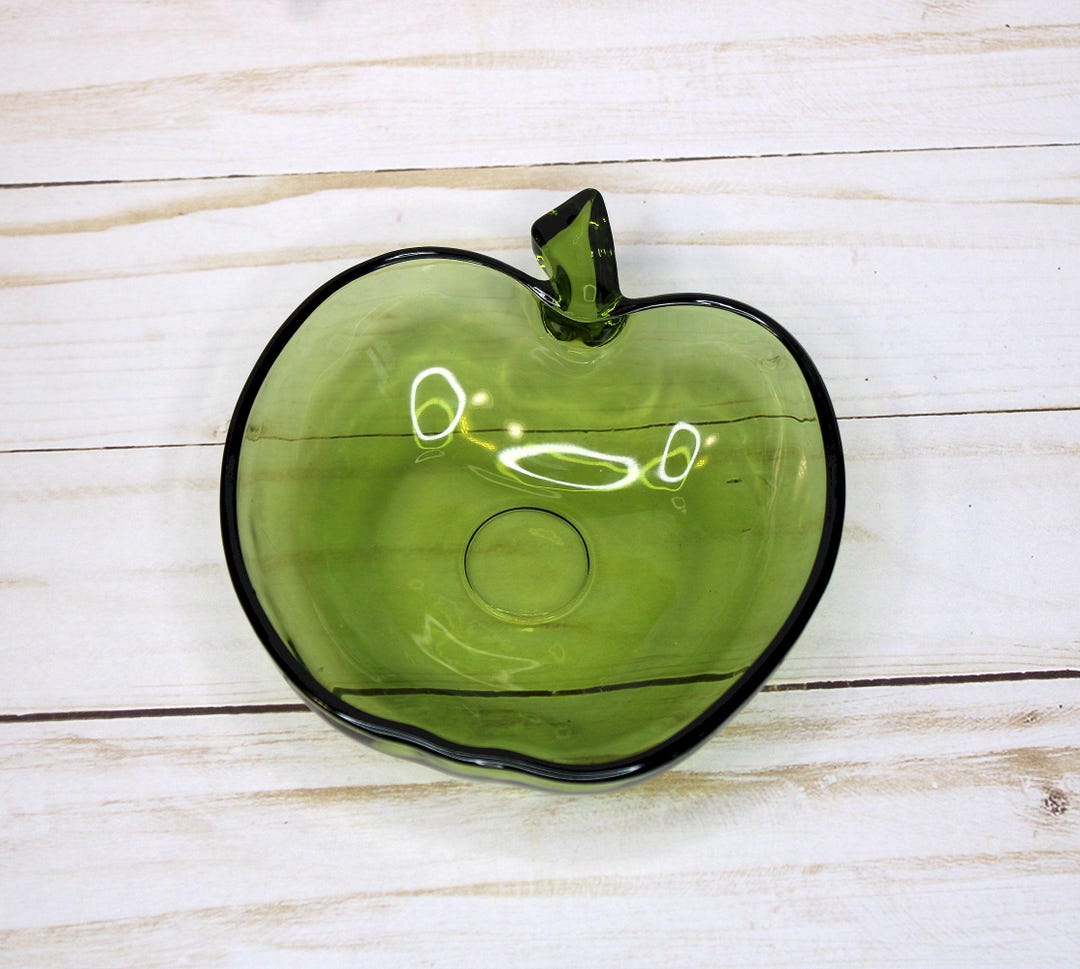 Green Apple Shaped Decorative Glass Candy Bowl, Display Piece, Trinket ...