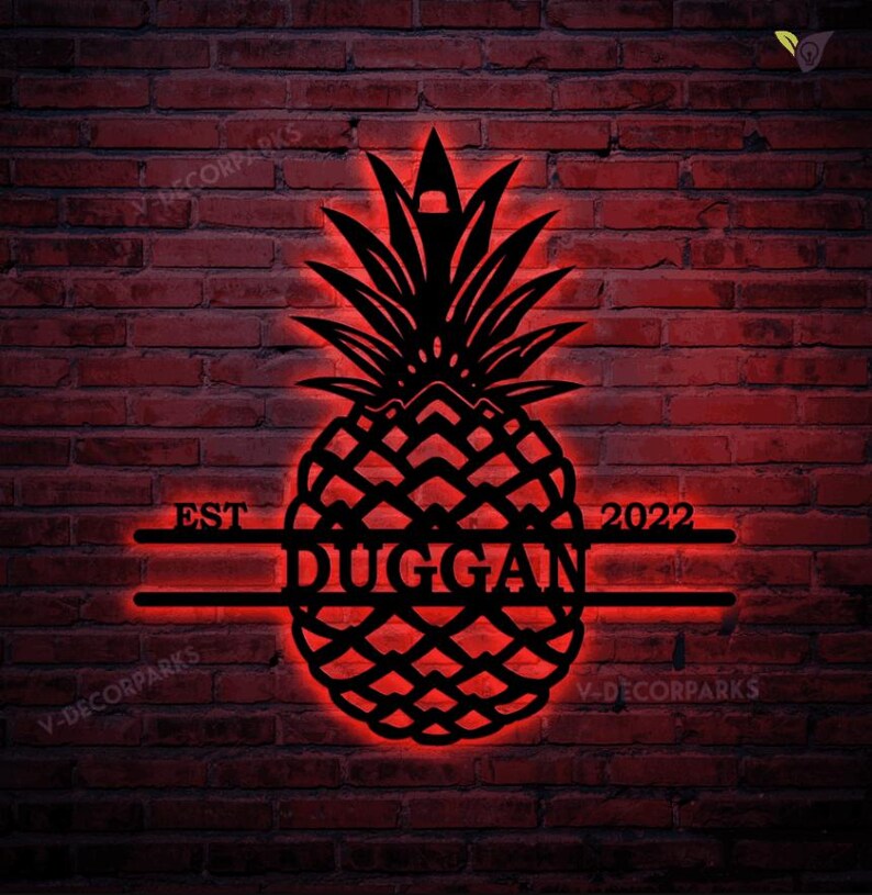 Custom Pineapple Metal Wall Art Led Light, Personalized Welcome New ...