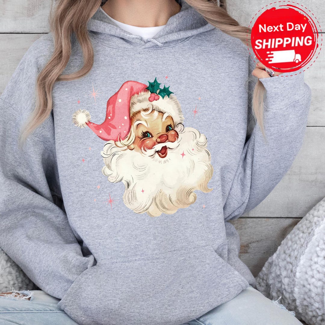 Pink Santa Retro Christmas T-shirts Sweatshirts for Women Pink ...