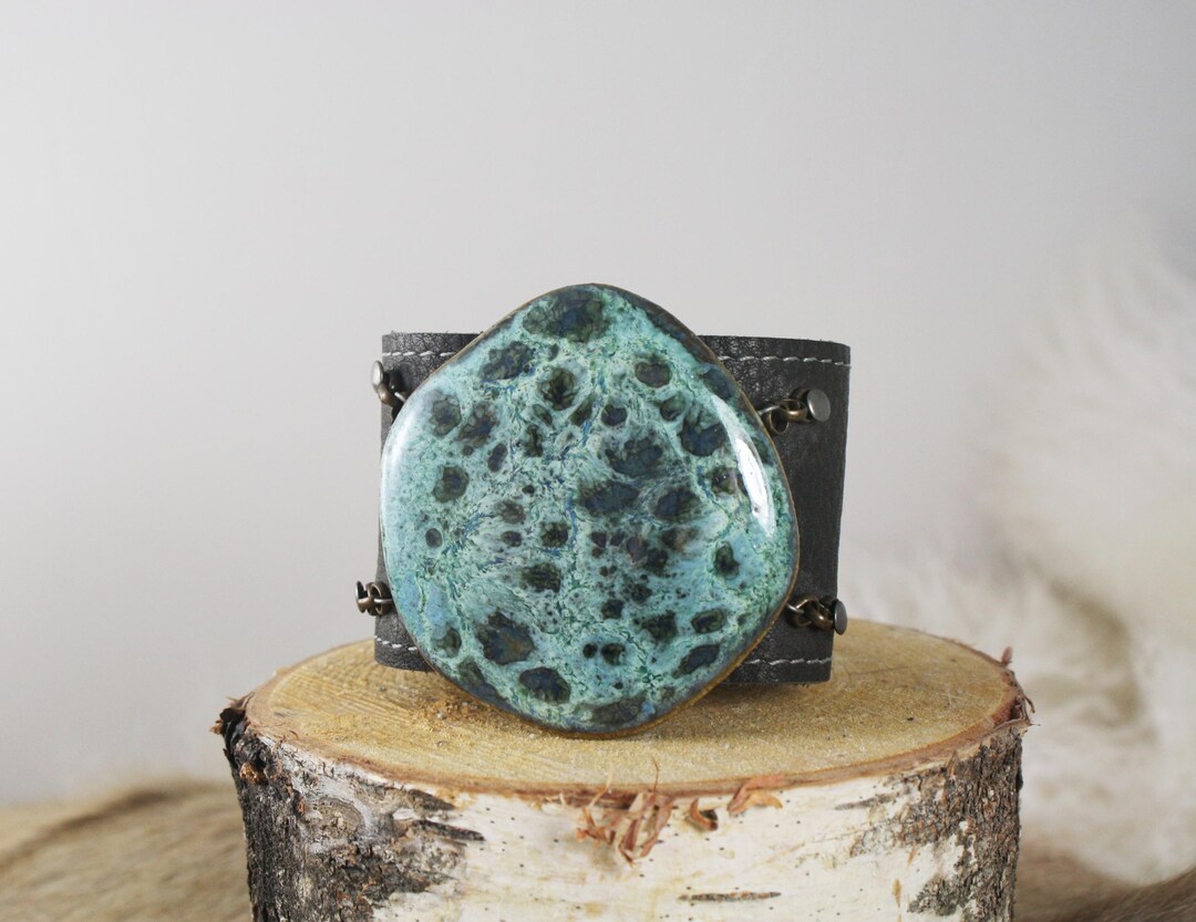 Deep Sea Ceramic Leather Cuff - Etsy