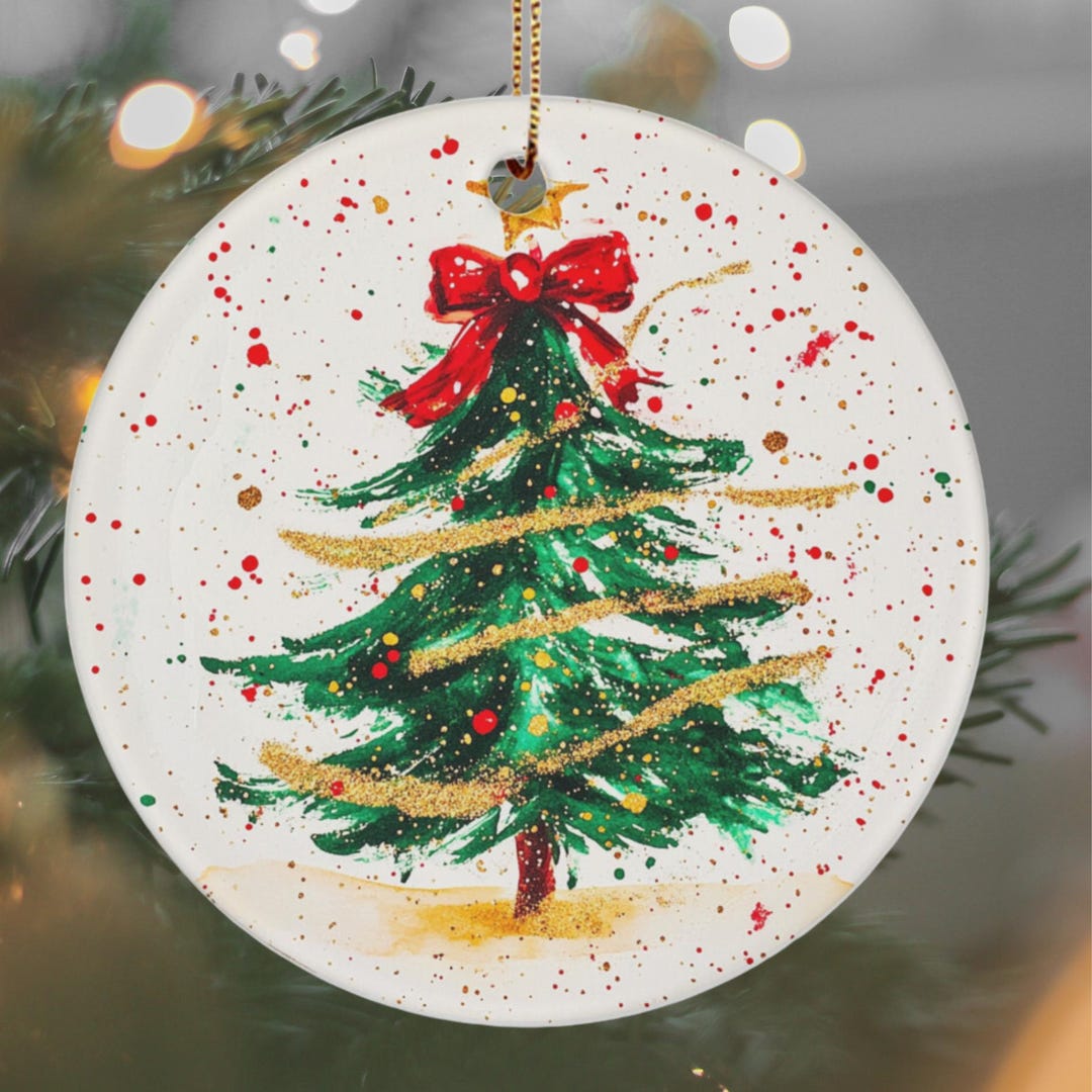 Messy Crayon Christmas Tree Ornament Glittery Red Green Gold Bauble ...