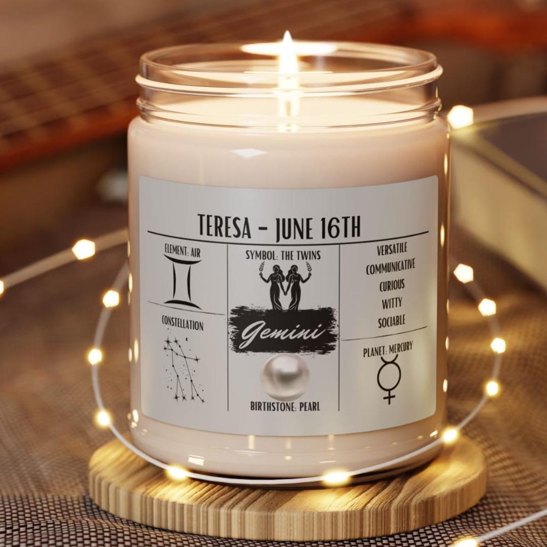 Personalized Gemini Zodiac Candle | May 21 - June 20 Birthday Gift ...