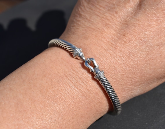 David Yurman Sterling Silver Diamond Buckle Bracelet 5 mm