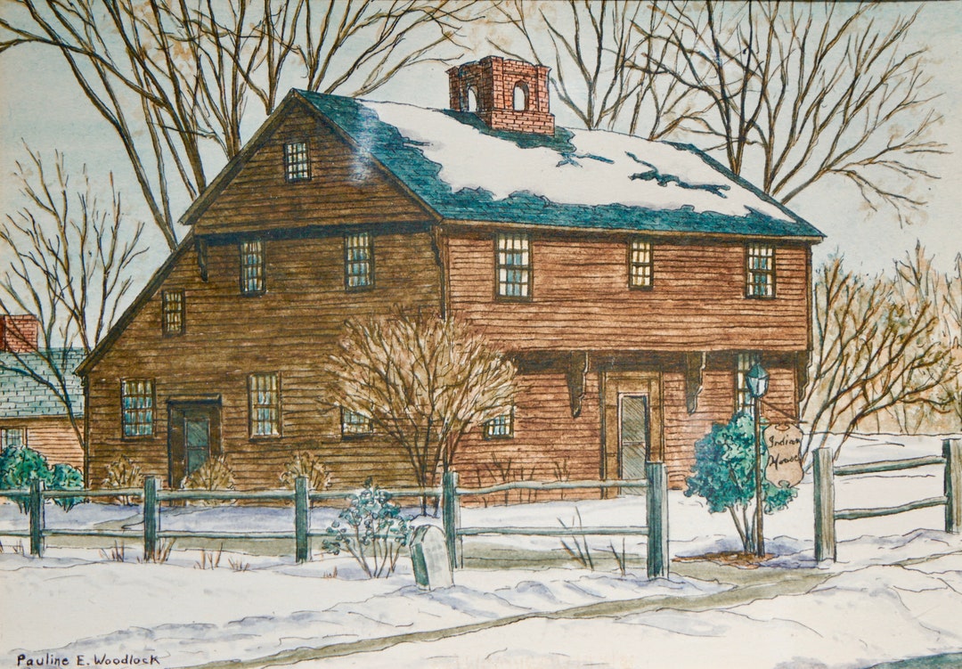 Watercolor, Pen and Ink Old Indian House Deerfield Massachusetts by ...