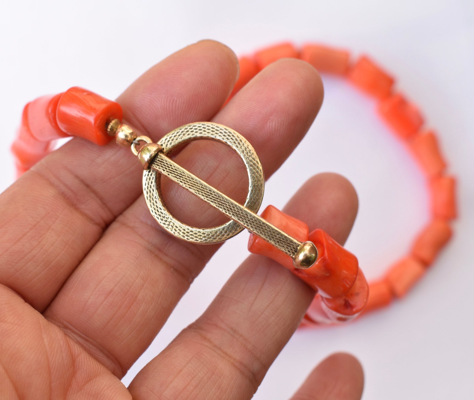 Hand Crated Genuine Coral Chunk Necklace With Toggle Clasp 18 - Etsy
