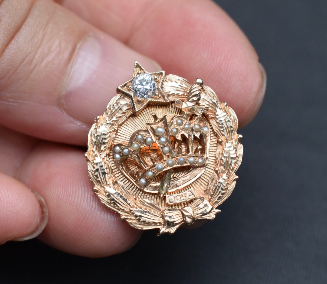 Order of Amaranth Masonic 14K OEC 0.1 Ct Diamond Seed Pearl Pendant 6.8 ...