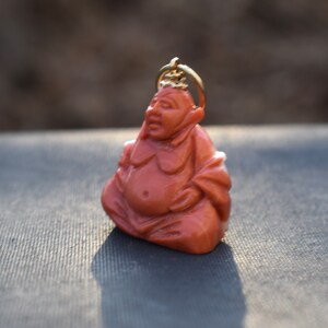 Vintage Italian Hand Carved Buddha Pendant or Charm Orange Momo Coral ...