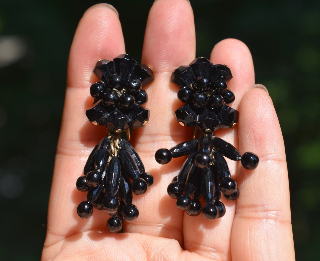 Amazing Pair Judith Mccann Wing Back Wingback Earrings With Black Beads ...