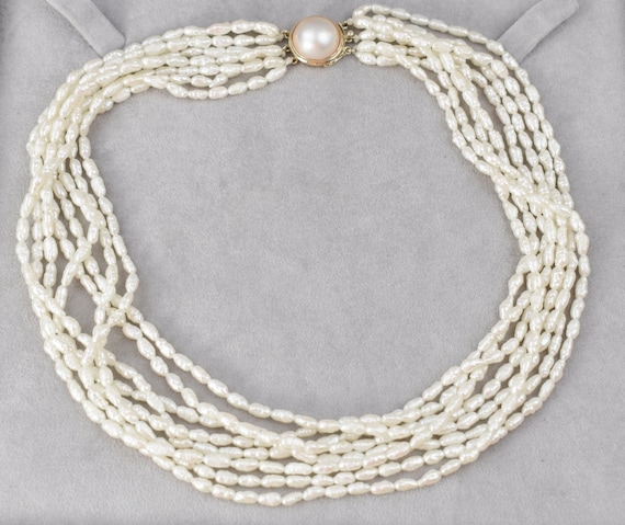 14K Yellow Gold Mabe Pearl Freshwater Rice Pearl Nine… - Gem