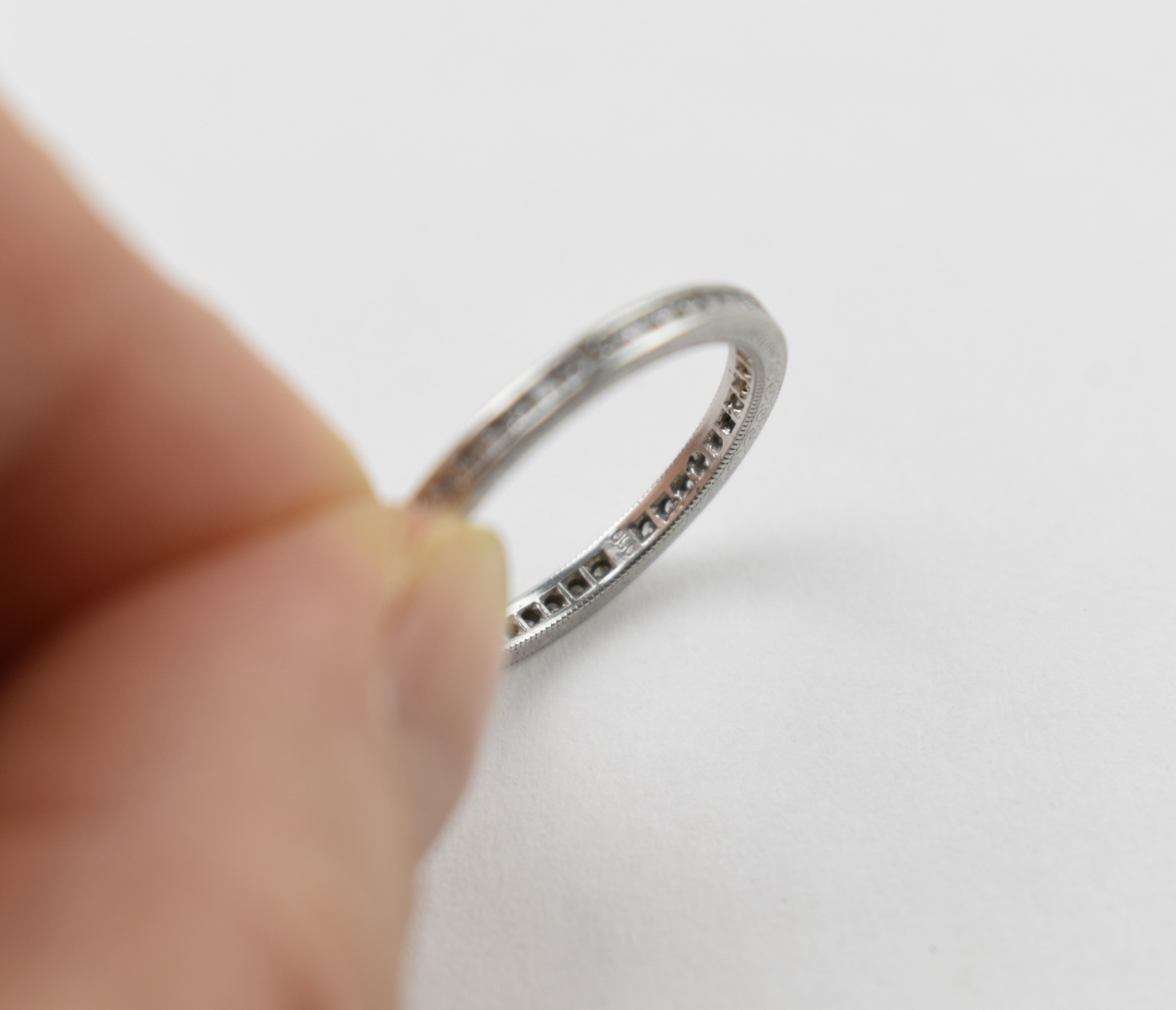 Art Deco Platinum Channel Set Diamond Milgrain Etched Pattern Wedding ...