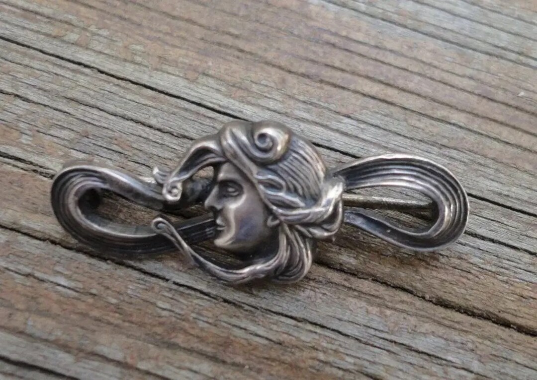 Art Nouveau Sterling Silver Bar Pin Lady Profile With Flowing Hair - Etsy