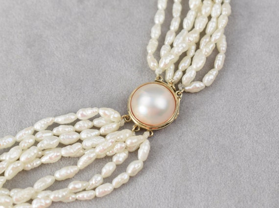 14K Yellow Gold Mabe Pearl Freshwater Rice Pearl Nine… - Gem