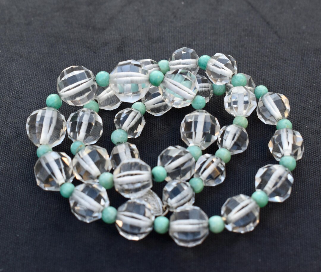 Art Deco Natural Jadeite Jade Rock Crystal Necklace 16 Inches - Etsy