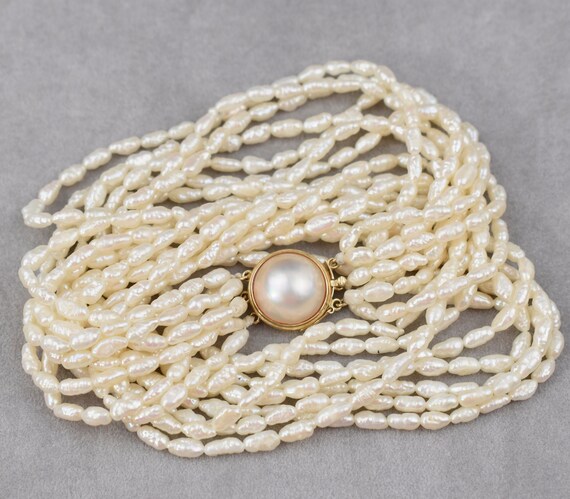 14K Yellow Gold Mabe Pearl Freshwater Rice Pearl Nine… - Gem