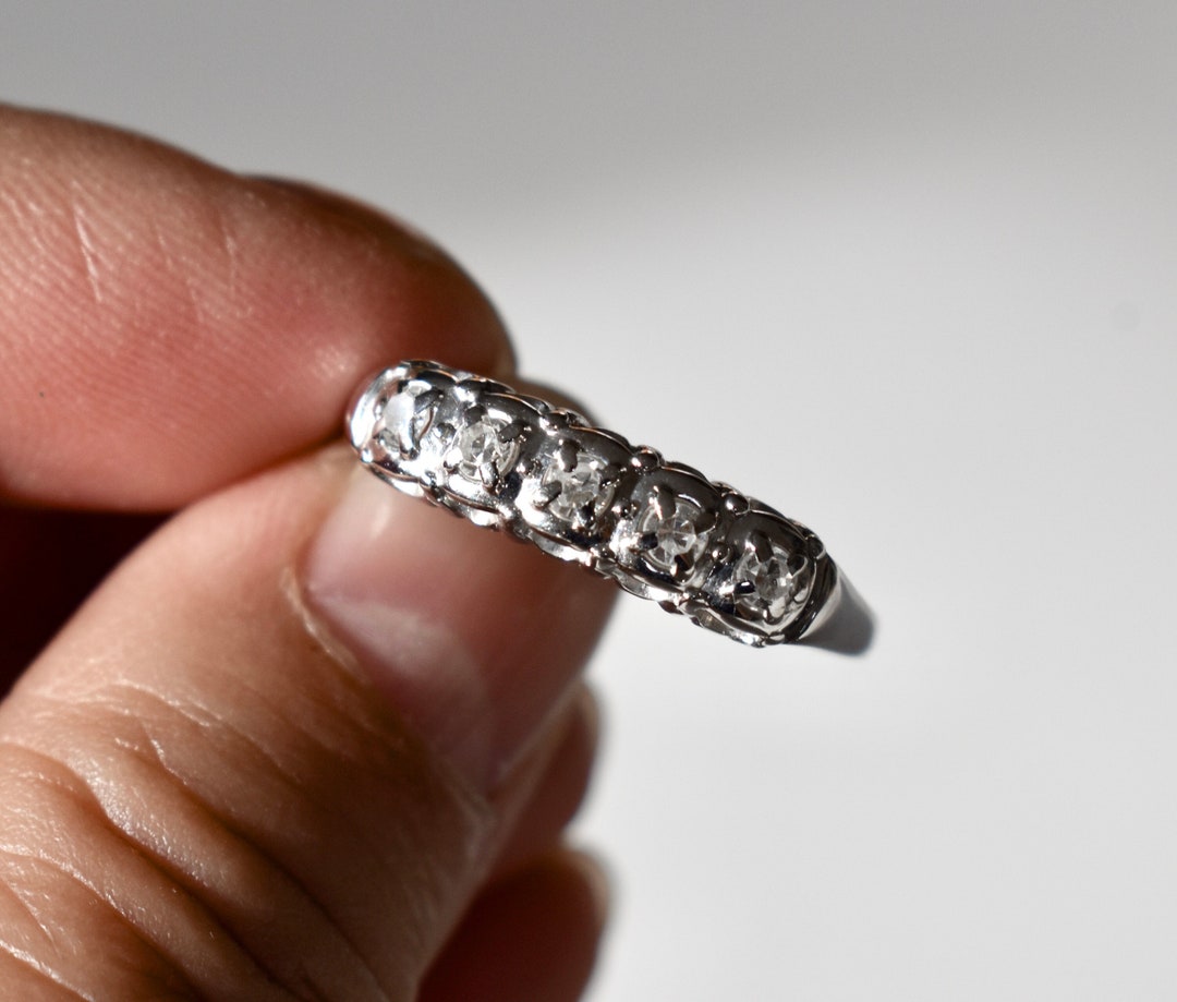 Bell Crest 14K White Gold 5-diamond Ring Band Size 8.5 - Etsy