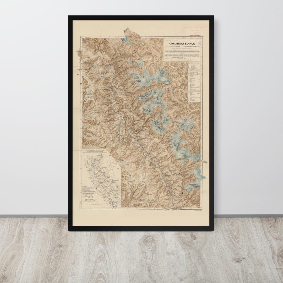 Framed Old Map of Peru's Cordillera Blanca Antique Map Print of the ...