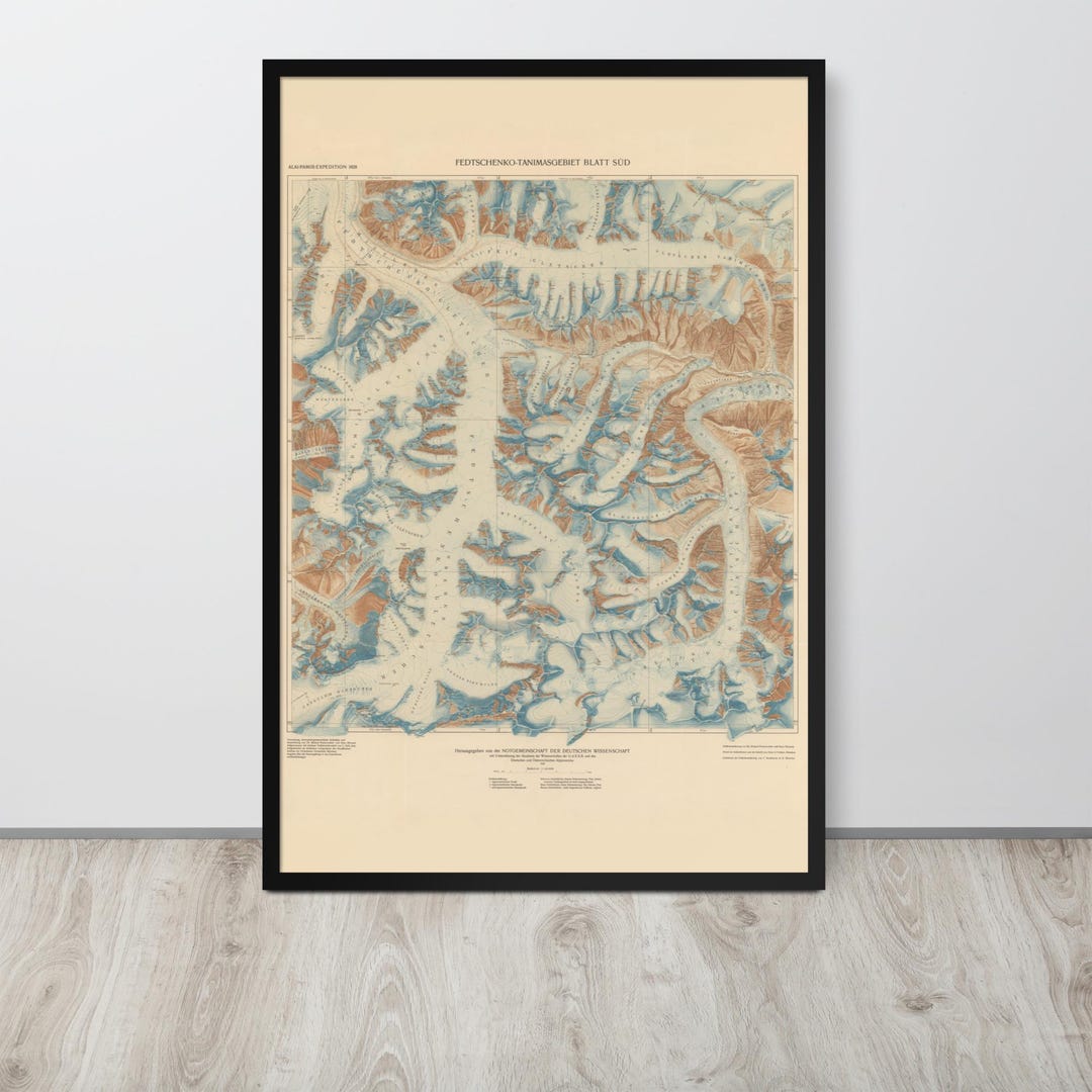Old Map of Glaciers in Pamir Mountains, Fedchenko Glacier From 1930 ...