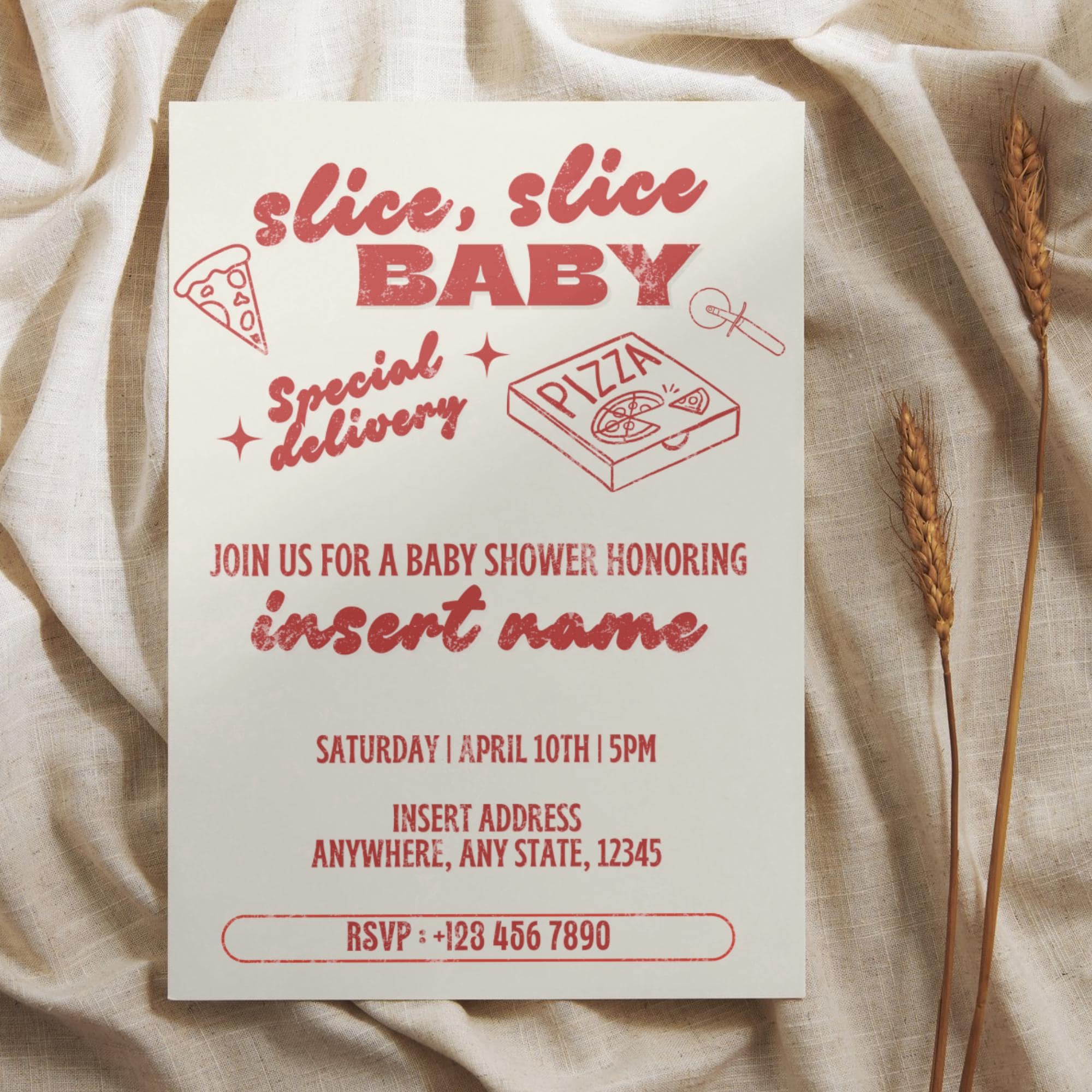 Slice Slice Baby Shower Invitation | Pizza-themed | Special Delivery | Editable Digital Download ...