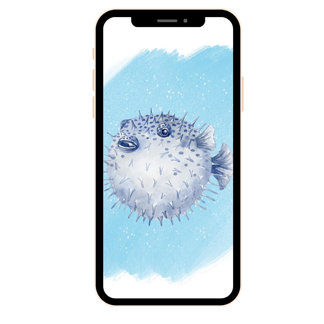 Pufferfish Phone Wallpaper | Cute Ocean Animal iPhone & Android Background | Sea Life Digital ...