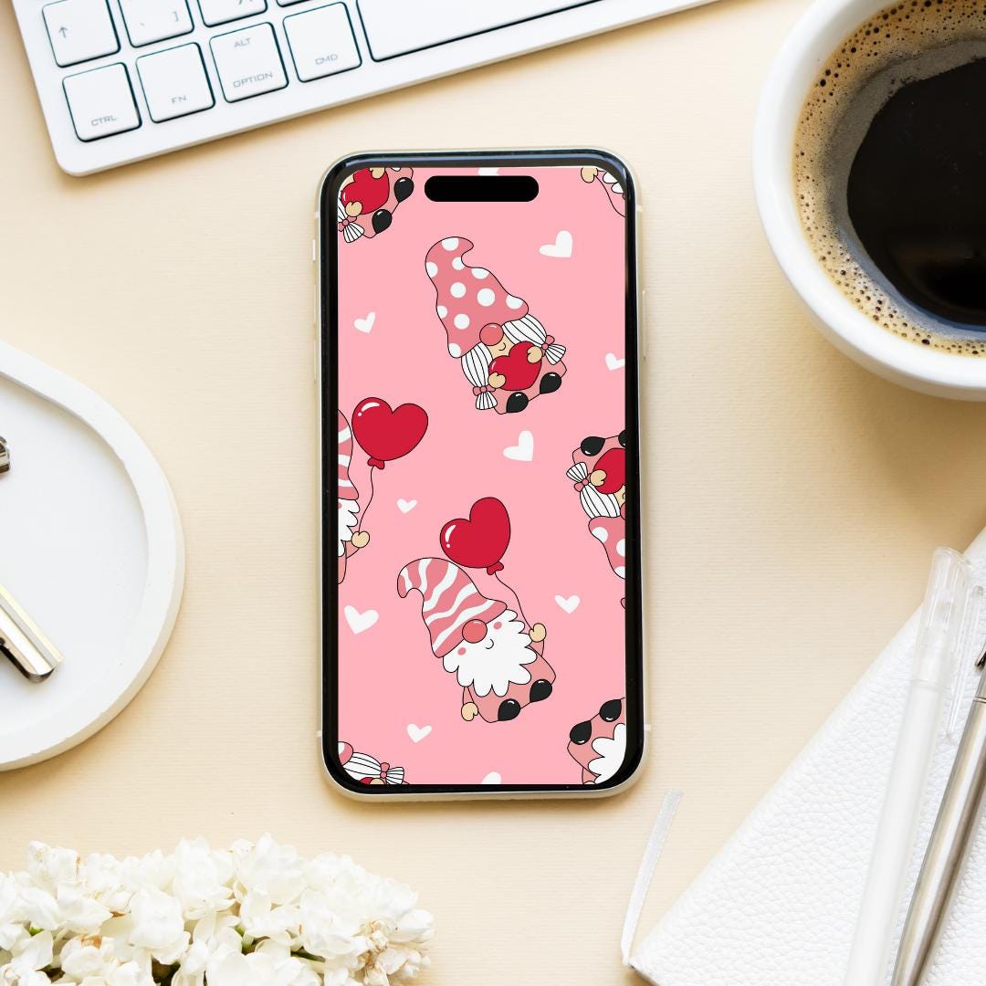 Valentine's Day Gnome Phone Wallpaper | Cute Love Gnomes iPhone ...