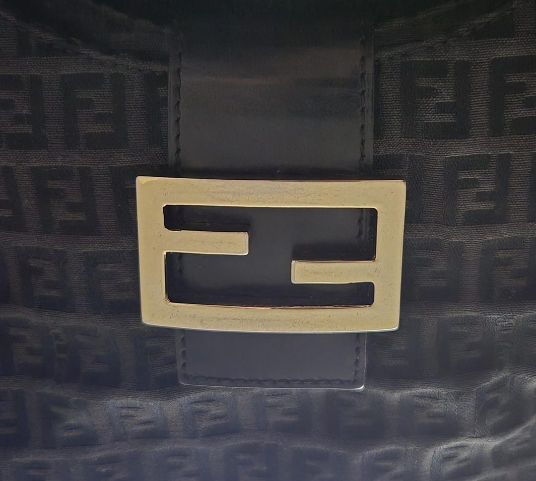 Authentic FENDI Bag - Zucchino Shoulder Purse - Black Canvas Leather ...