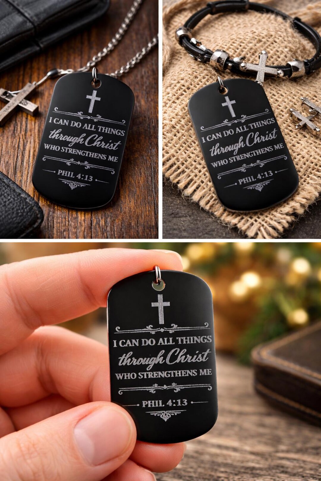 Christian Dog Tag Necklace – Philippians 4:13 Bible Verse, Black ...